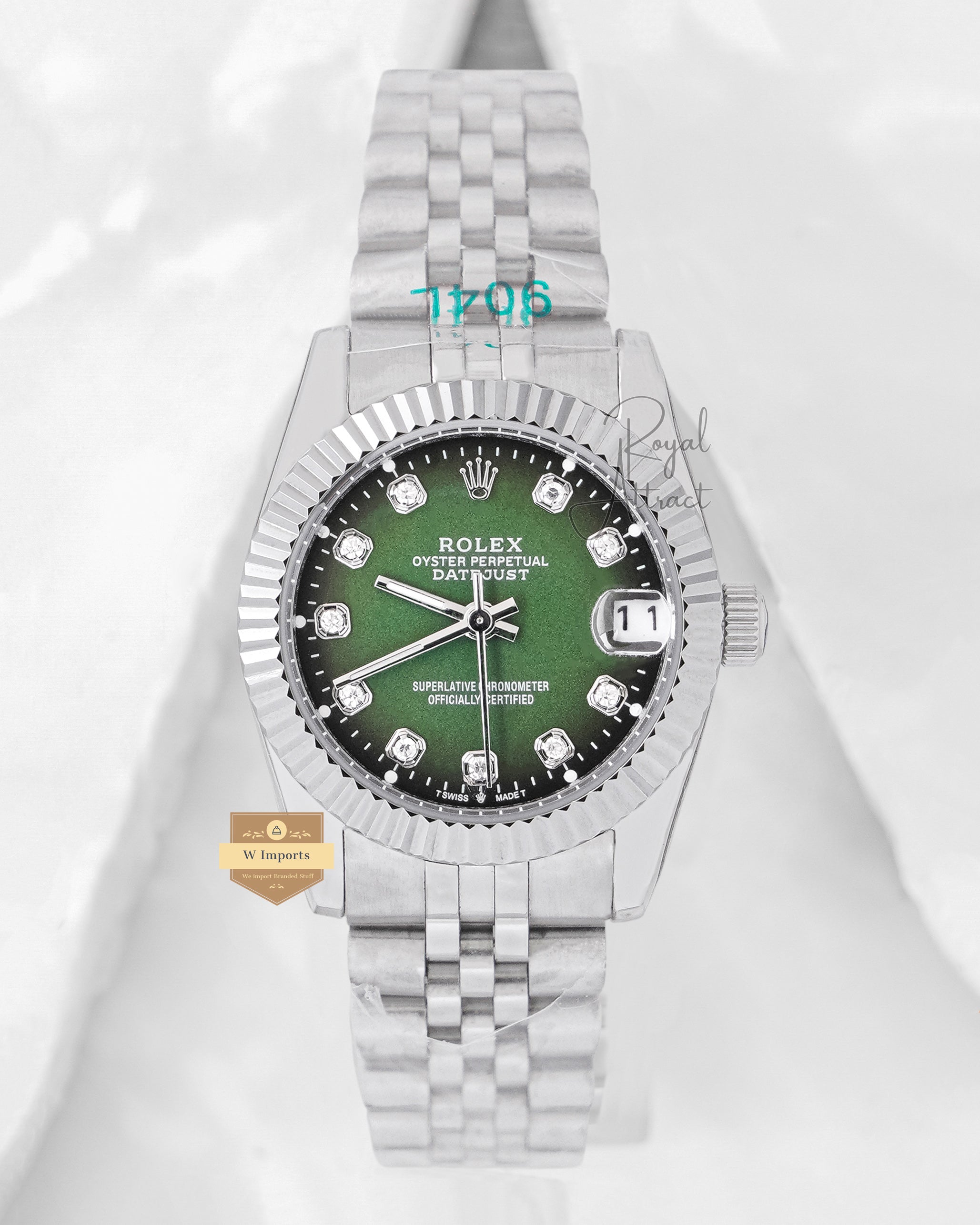 Latest Ladies Collection 31 Silver With Green Dial Stone Index Automat ...