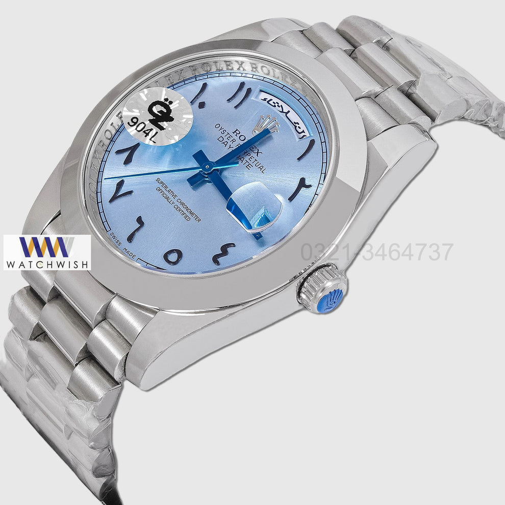 LATEST COLLECTION 40 SILVER WITH BLUE DIAL ARABIC NUMBERAL AUTOMATIC W ...